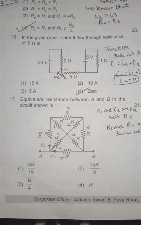Equivalent Resistance Between A And B In The Circuit Shown Is R1 And R2