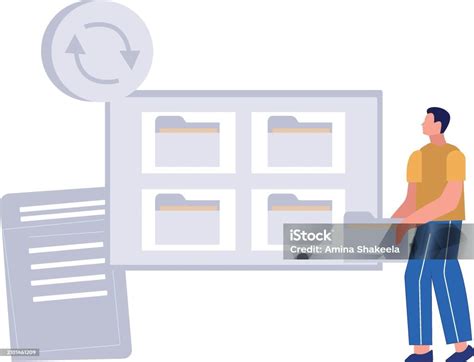 The Guy Is Managing The Backup Folders Data Stock Illustration Download Image Now Backup