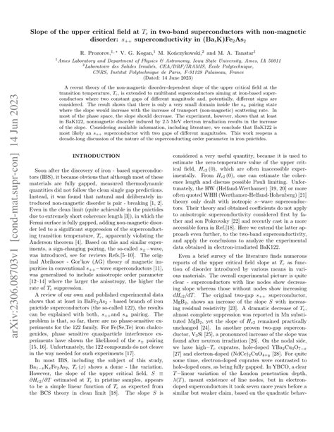 Pdf Slope Of The Upper Critical Field At T C In Two Band Superconductors With Non Magnetic