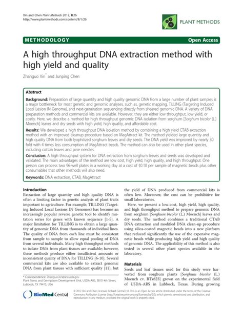 Pdf 2012a High Throughput Dna Extraction Method Dokumentips