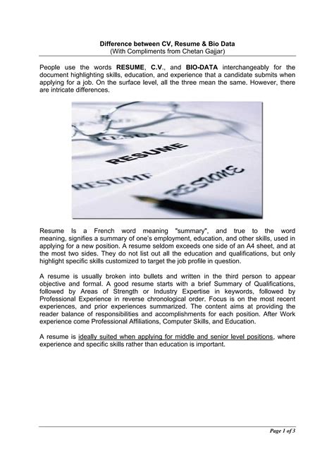 Difference Between Resume Cv Biodata PDF