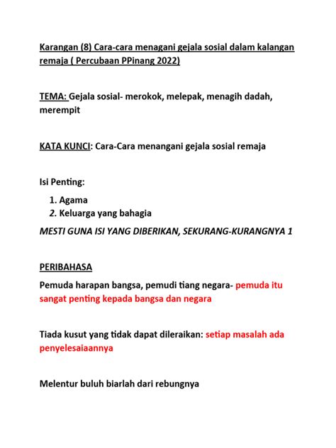 Karangan 8 Langkah Mengatasi Gejala Sosial Remaja Pdf