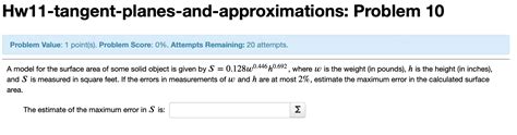 solved a model for the surface area of some solid object is