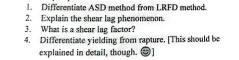 solved 1 differentiate asd method from lrfd method 2