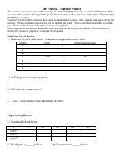 AP Physics Summer Assignment Pdf AP Physics Summer Packet The Exercises Below Are A Review