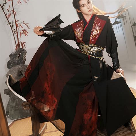 Wuxia Hanfu Set For Men Redblack Robe With Embroidered Vest