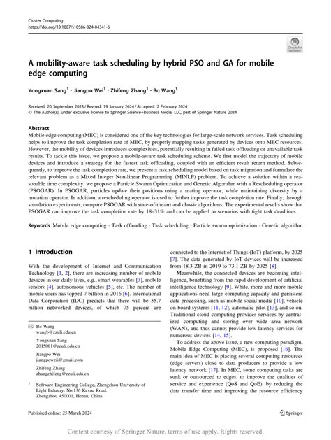 A Mobility Aware Task Scheduling By Hybrid Pso And Ga For Mobile Edge Computing Request Pdf