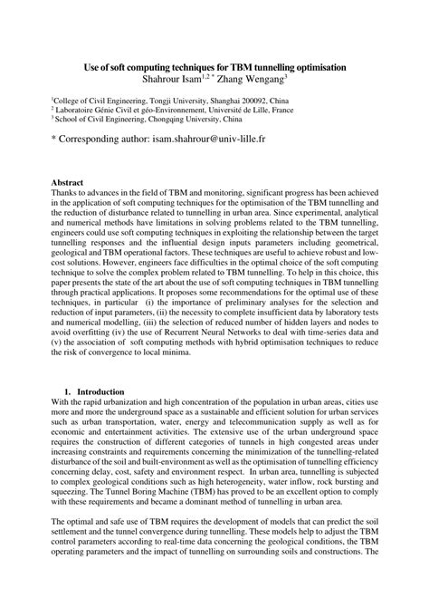 pdf use of soft computing techniques for tbm tunnelling optimisation
