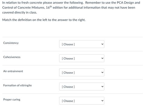 Solved In Relation To Fresh Concrete Please Answer The