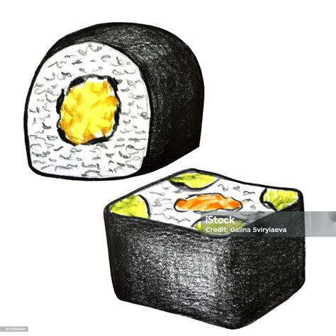 초밥과 롤 손으로 그린 음식 세트 아시아 부엌 해산물과 생선 음식의 구색 맛있는 일본 별미 컬렉션 흰색 배경에 수제 일러스트 0명에 대한 스톡 벡터 아트 및 기타 이미지
