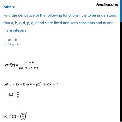 Misc 8 Find Derivative Ax B Px2 Qx R Class 11