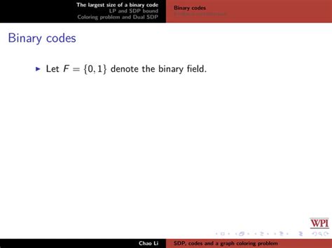 Semidefinite Programming Binary Codes And A Graph Coloring Problem Ppt