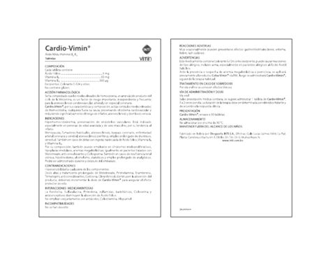 Posologia Cardio Vimin® Tableta Pdf