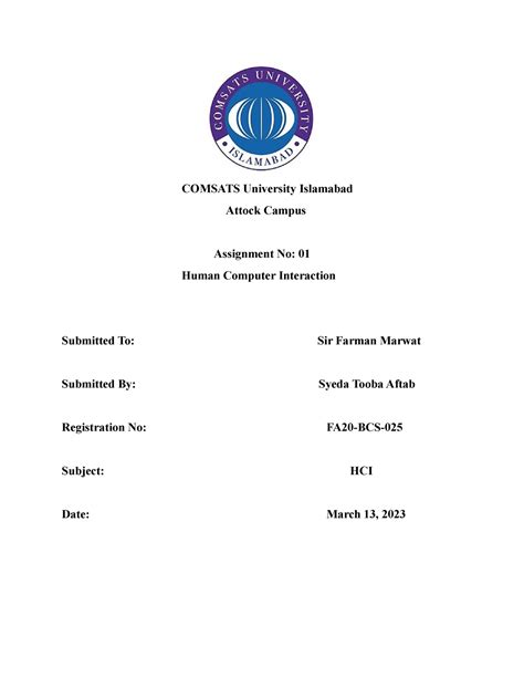 Hci Assignment 1 Useful Handouts Comsats University Islamabad Attock Campus Assignment No