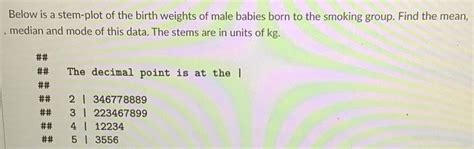 Solved Below Is A Stem Plot Of The Birth Weights Of Male Chegg Com