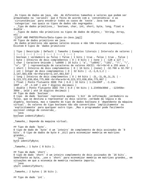 Tipos De Dados Java Pdf Tipo De Dados Integer Ciência Da Computação