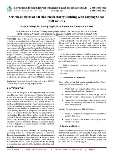 Pdf Seismic Analysis Of Flat Slab Multi Storey Building With Varying Shear Wall Indices
