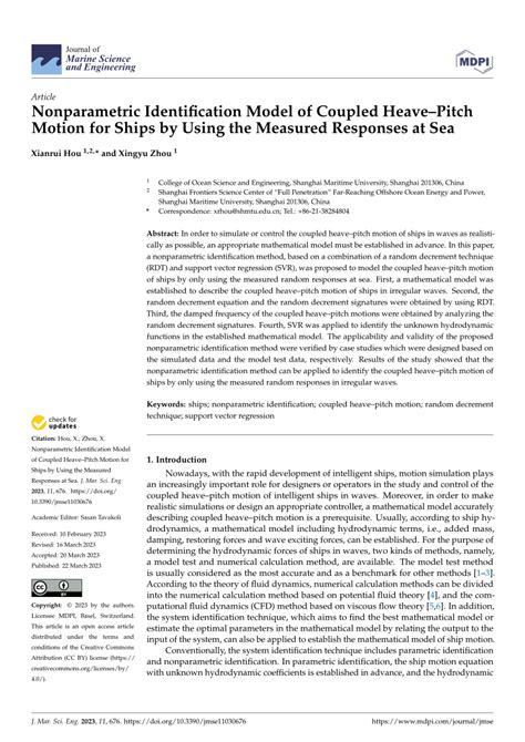 pdf nonparametric identification model of coupled heave pitch motion
