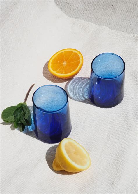 Recycled Moroccan Blue Tumbler Highball Glass Lovebrook And Green