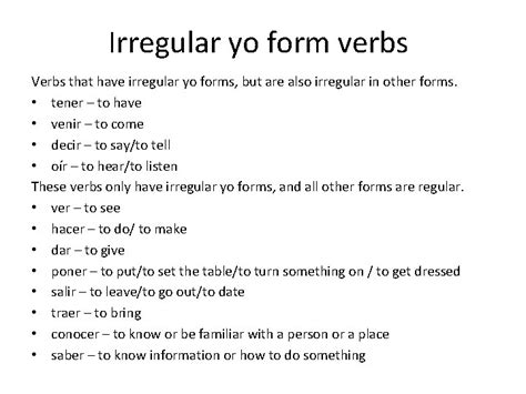 Irregular Yo Forms Goals I Can Conjugate Verbs