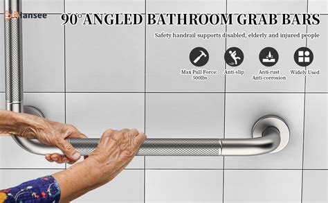 L Shaped Angled Grab Bar 12x16 Inch Brushed Nickel Anti