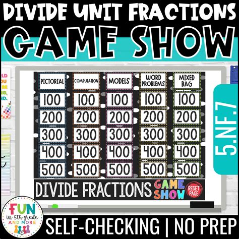 Divide Unit Fractions Game Show Review Activity 5nf7 Fun In 5th