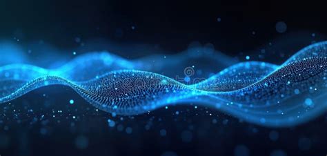 Abstract Blue Glowing Light Beam With Particles Lines On Dark