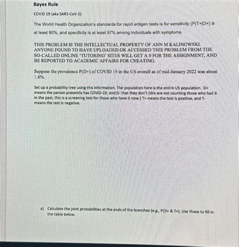 Solved Bayes Rule Covid 19 Aka Sars Cov 2 The World Health Solved Bayes Rule Covid 19 Aka Sars Cov 2 The World Health