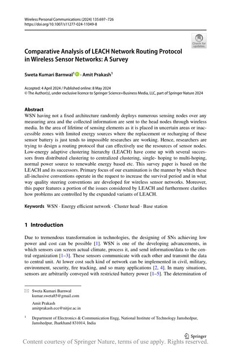 Comparative Analysis Of Leach Network Routing Protocol In Wireless Sensor Networks A Survey
