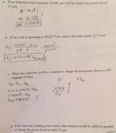 Solved A If An Inductive Load Consumes 30 Kw And 16 Kvar