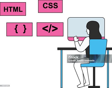 gadis itu sedang mengerjakan coding html css ilustrasi stok unduh