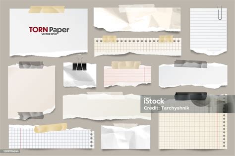 컬러 찢어진 안감 종이 스트립 컬렉션 찢어진 가장자리가있는 현실적인 종이 스크랩 스티커 노트 노트북 페이지의 조각 벡터 일러스트레이션 0명에 대한 스톡 벡터 아트 및 기타