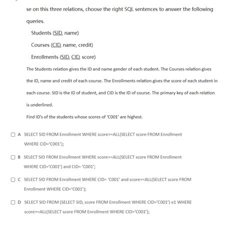 Solved Se On This Three Relations Choose The Right SQL Chegg