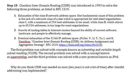 Solved Step Classless Inter Domain Routing CIDR Was Chegg