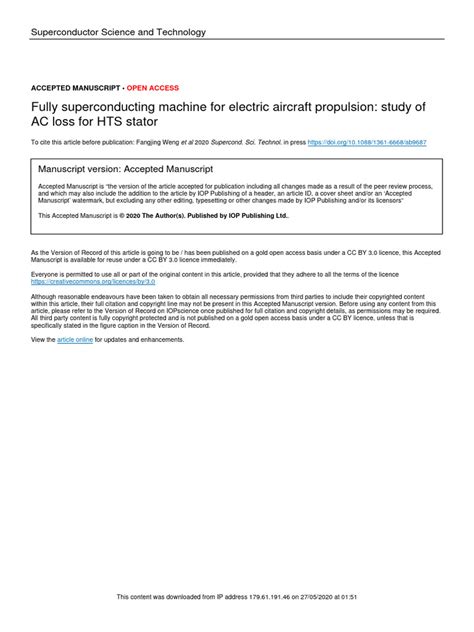 Fully Superconducting Machine For Electric Aircraf Pdf Alternating