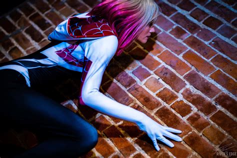 Download Spider Gwen Cosplayon Brick Wall Wallpaper Wallpapers Com
