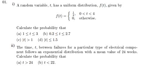 Solved I A Random Variable T Has A Uniform Distribution