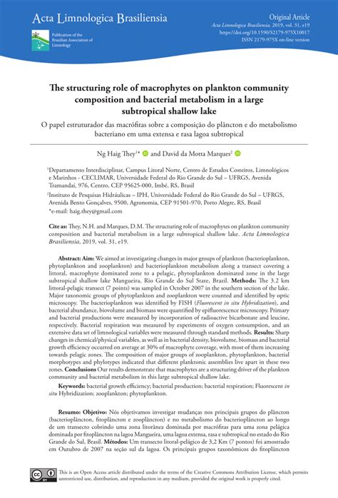 Pdf The Structuring Role Of Macrophytes On Plankton Community Composition And Bacterial