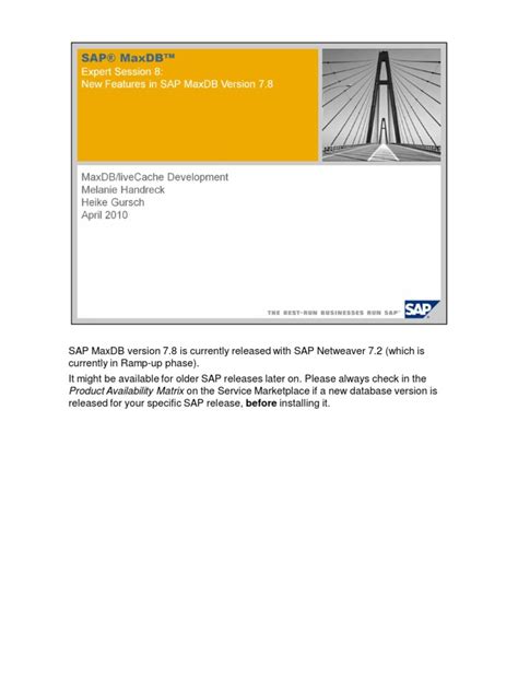 sap maxdb new features in version 78 pdf