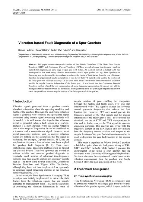 pdf vibration based fault diagnostic of a spur gearbox