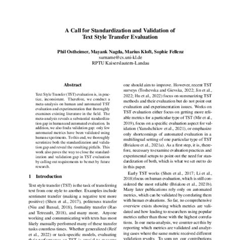a call for standardization and validation of text style transfer evaluation acl anthology