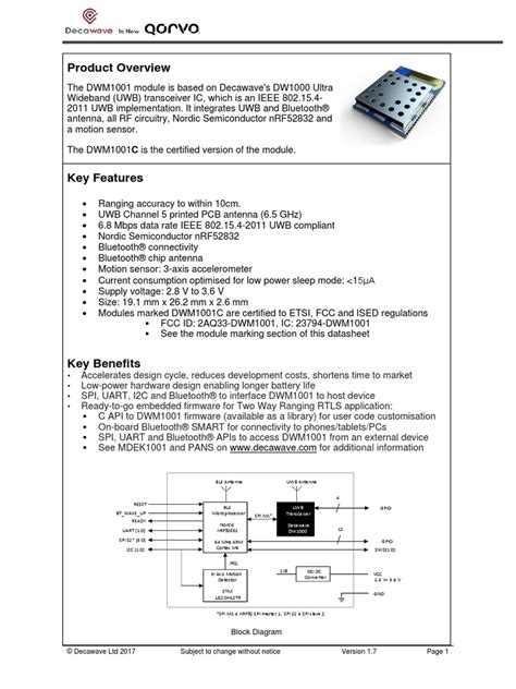 Dwm1001c Data Sheet Pdf System On A Chip Bluetooth