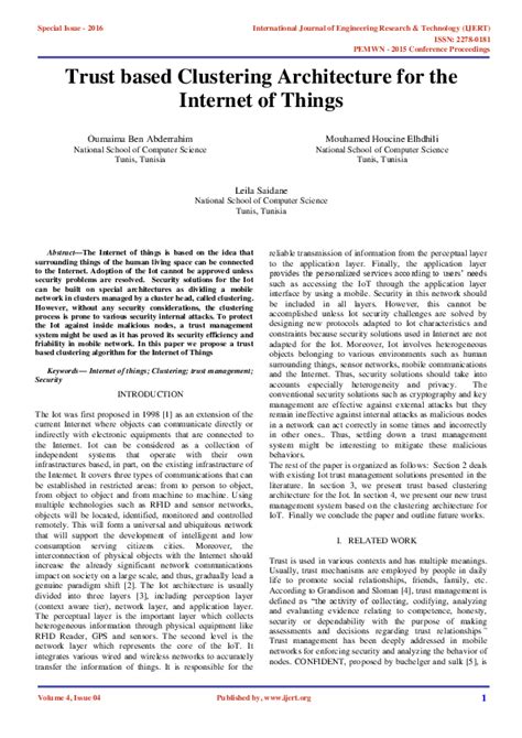 Pdf Trust Based Clustering Architecture For The Internet Of Things