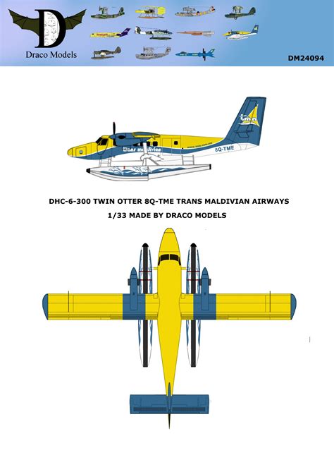 1 33 Dhc 6 Hidro Tma Yellow Blue Paper Model Ecardmodels