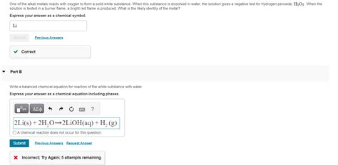 Solved Lithium Is The Metal I Just Need The Equation Part I