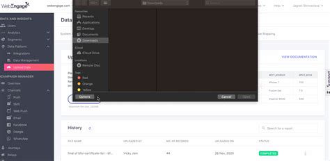 upload events data