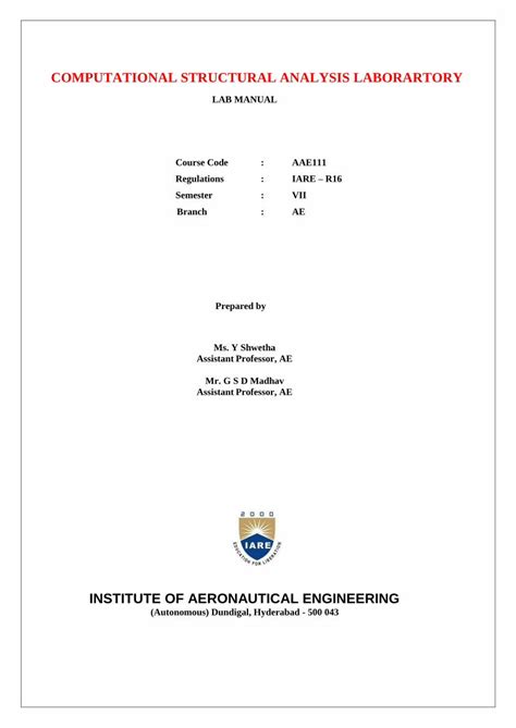 Pdf Computational Structural Analysis Laborartory Labmanual0
