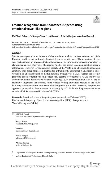 Emotion Recognition From Spontaneous Speech Using Emotional Vowel Like Regions Request Pdf