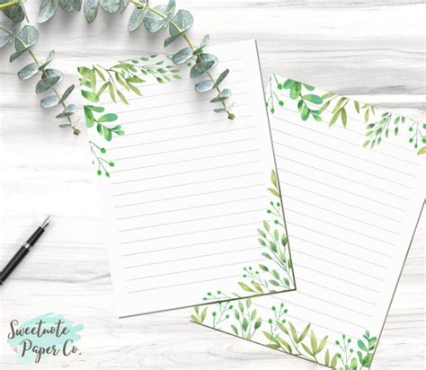 Printable Greenery Note Page Greenery Note Page Digital Etsy