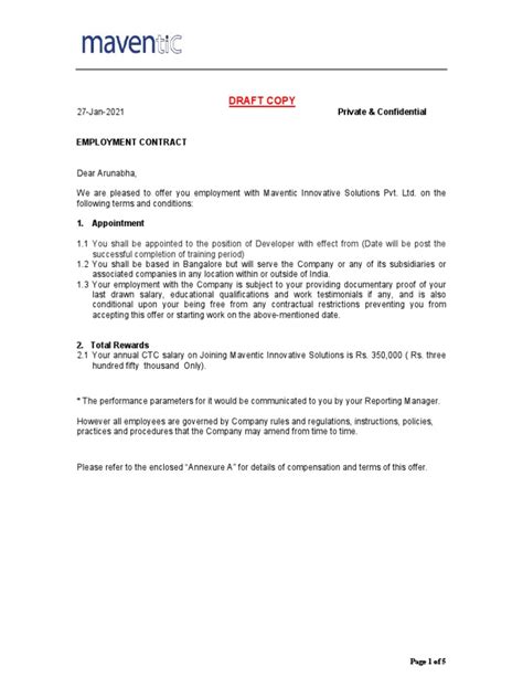Offer Letter For The Position Of Developer At Maventic Innovative